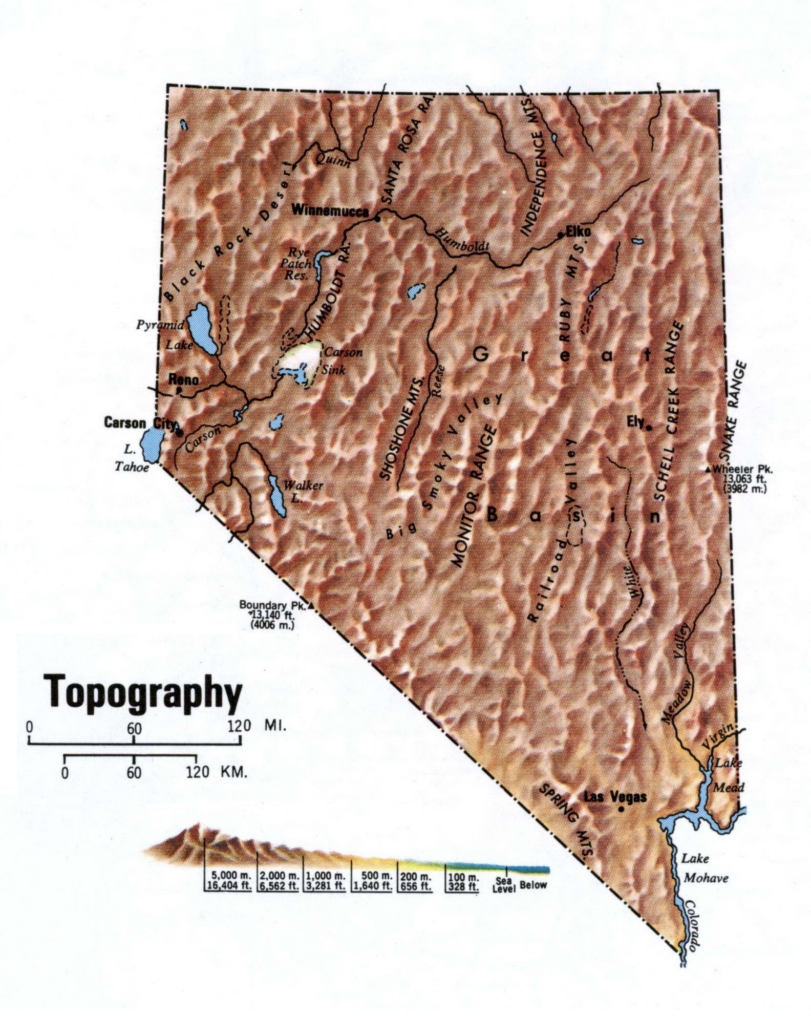 Nevada Topography Map Glossy Poster Picture Photo Print Banner Convers ...