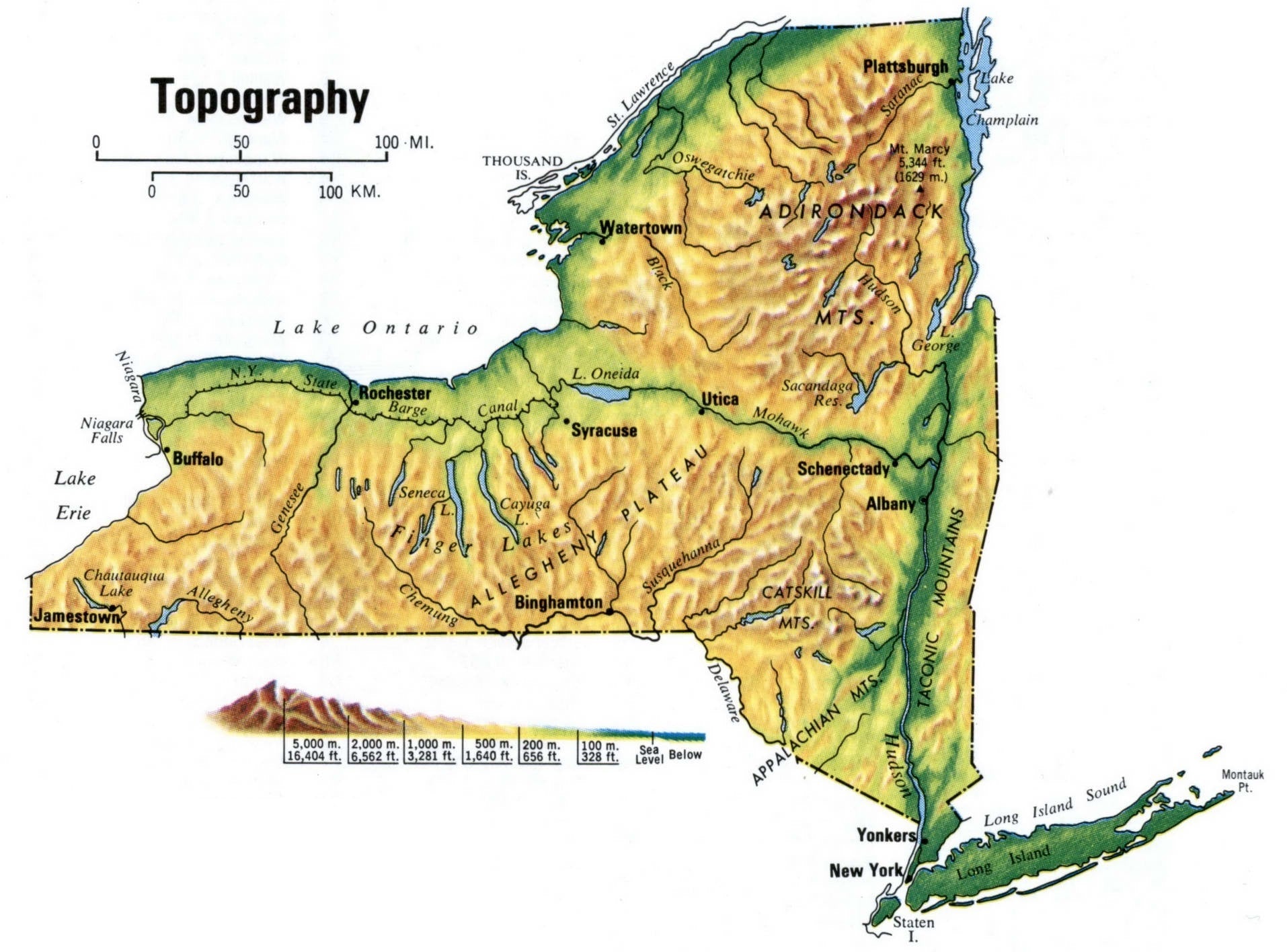 New York Topography Map Glossy Poster Picture Photo Print Banner Conve ...