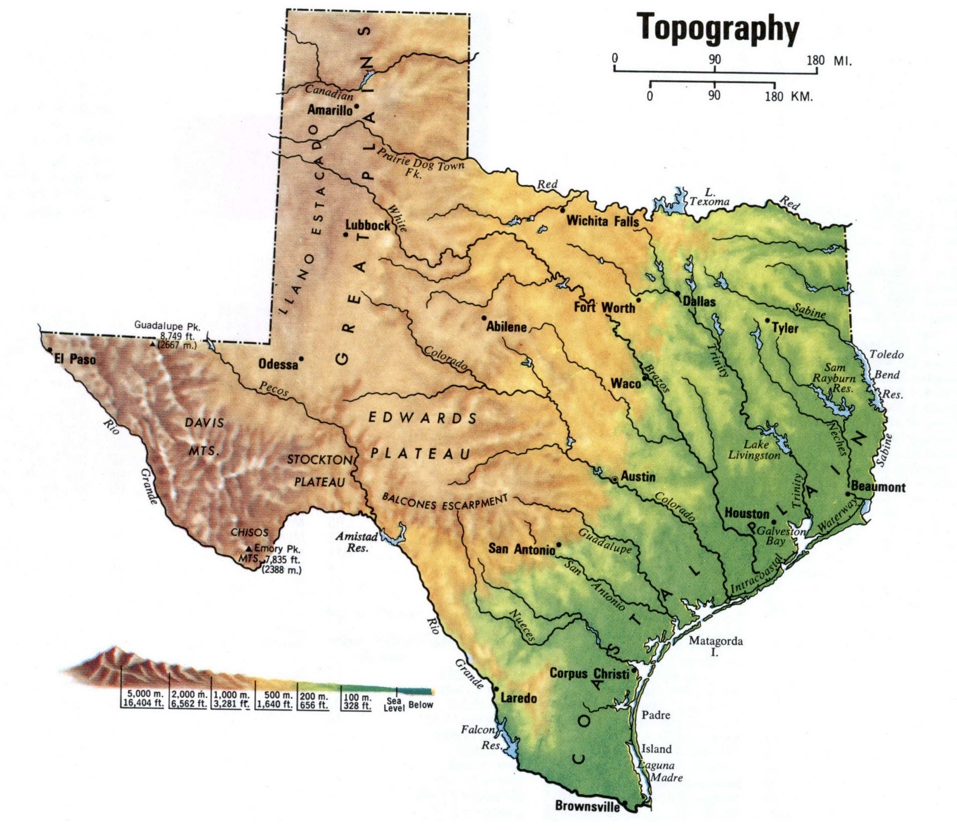 Texas Tx Topography Map Glossy Poster Picture Photo Print Banner Conve ...