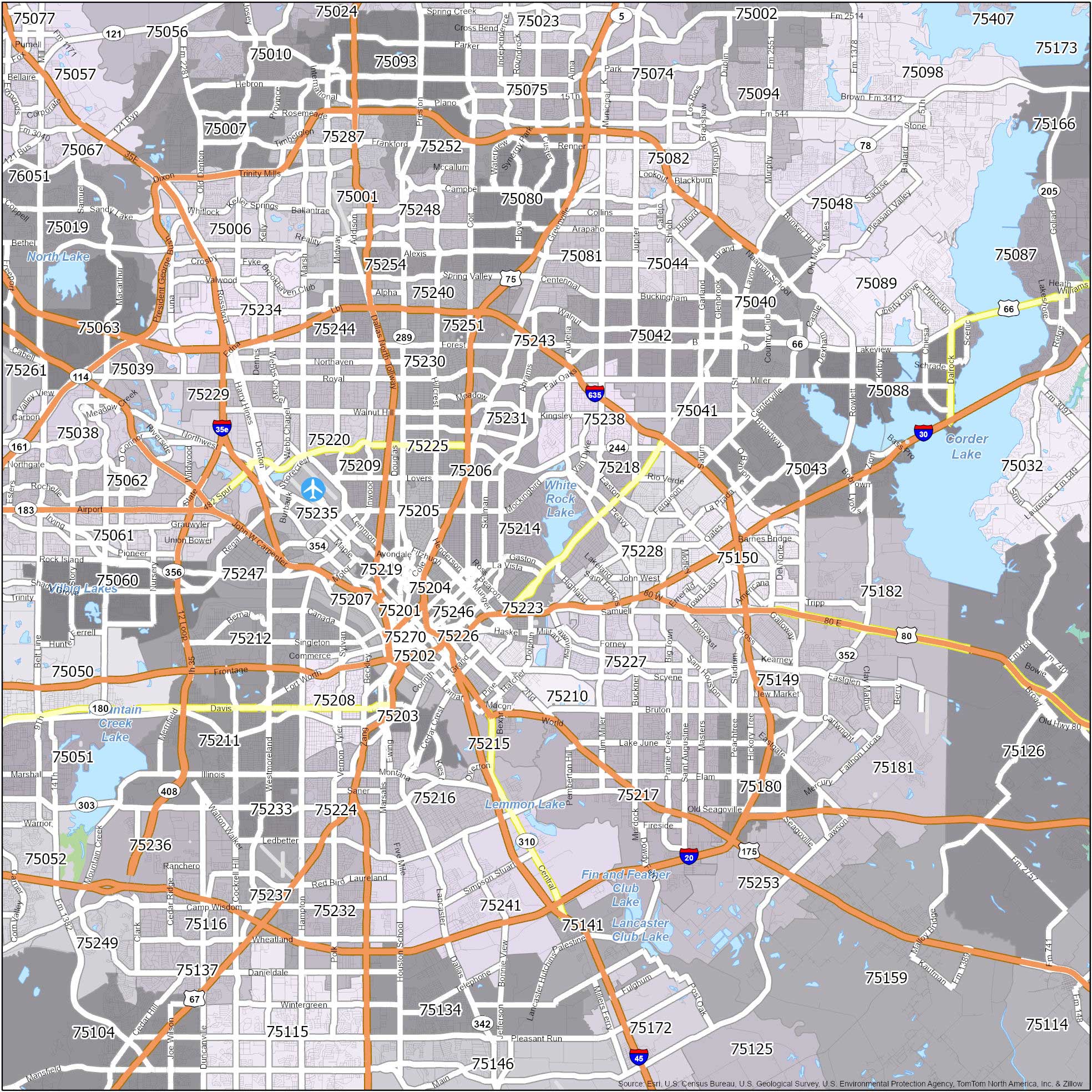 Dallas Zip Code Map Glossy Poster Picture Photo Print Banner Conversat ...