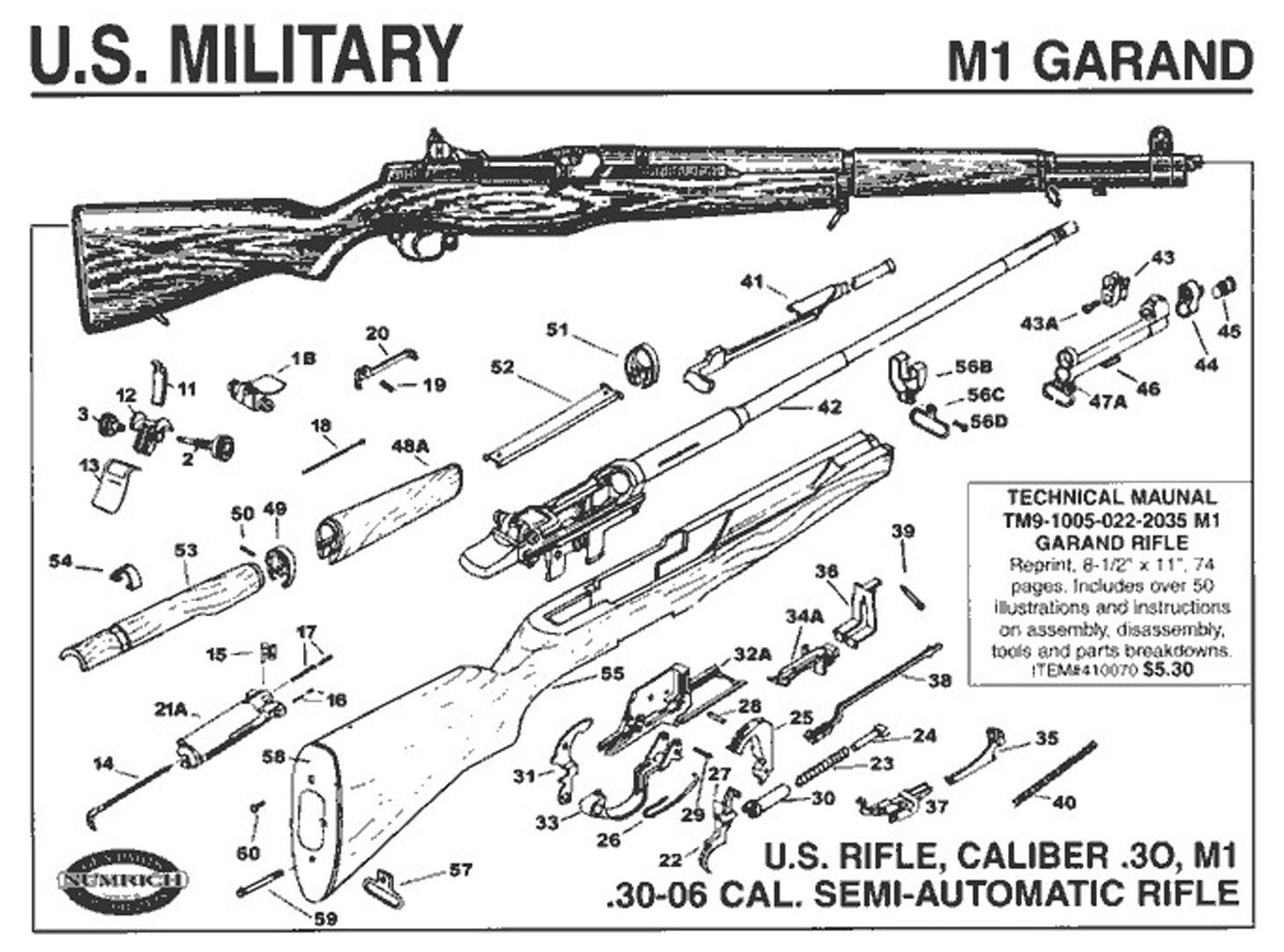 M1 Garand Detailed Diagram Glossy Poster Picture Photo Print Banner Co ...