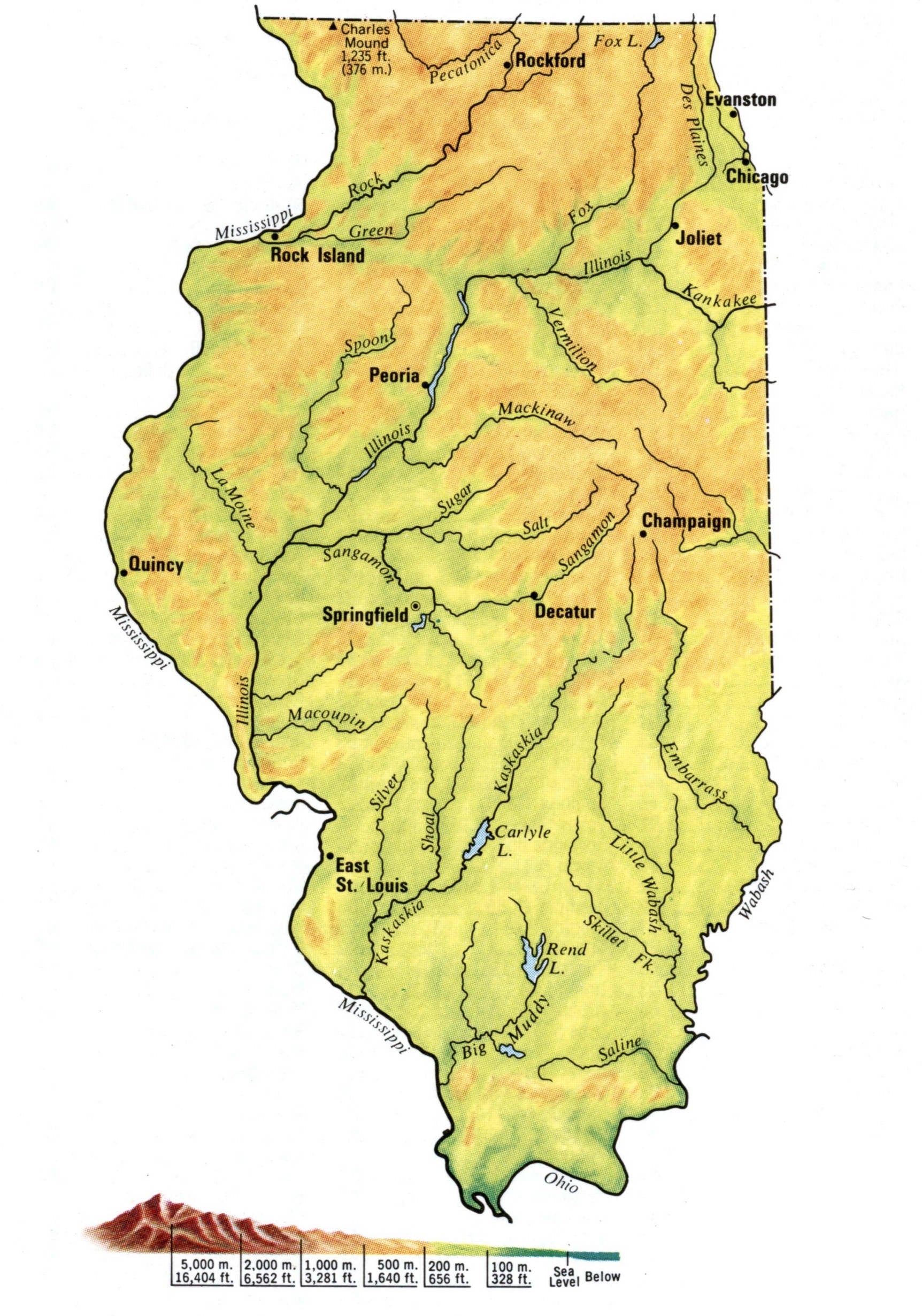 Illinois Topography Map Il Glossy Poster Picture Photo Print Banner Co ...
