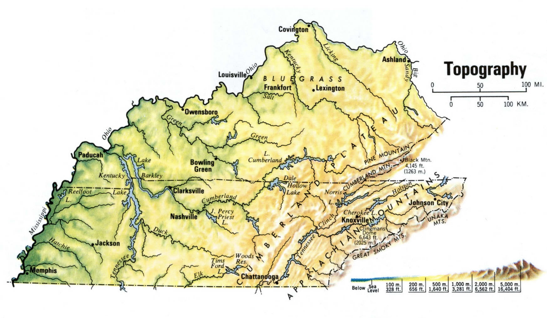 Kentucky Topography Map Ky Glossy Poster Picture Photo Print Banner Co ...