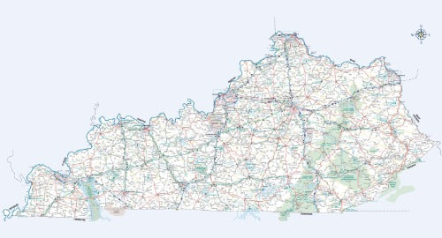 KENTUCKY STATE ROAD MAP GLOSSY POSTER PICTURE PHOTO BANNER city highwa ...